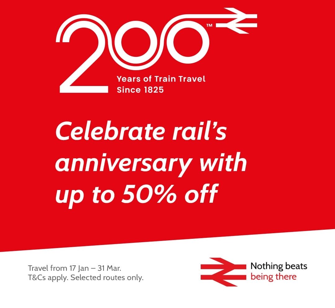200th anniversary rail sale offers up to half price discounts on over 2 million tickets ...